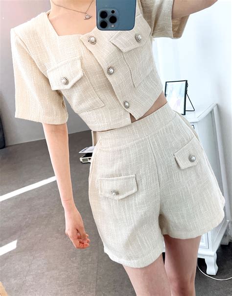 [최저가][세트가]트위드 자켓 바지세트 진주 금장버튼 자켓 크롭자켓 밴딩 팬츠 투피스 세트 돌잔치 결혼식 셋업 하객룩 기념일자켓