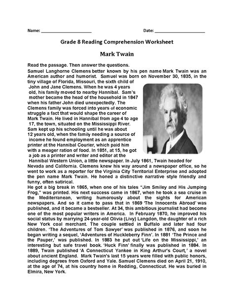 Reading Comprehension Worksheets 8th Grade Printable Word Searches