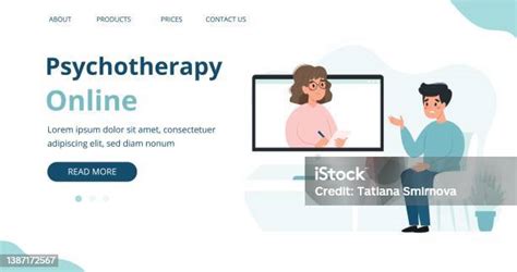 심리 치료 온라인 화면에 심리학자에게 이야기 남자 정신 건강 배너 또는 방문 페이지 템플릿 플랫 스타일의 벡터 일러스트레이션 Mental Wellbeing에 대한 스톡 벡터