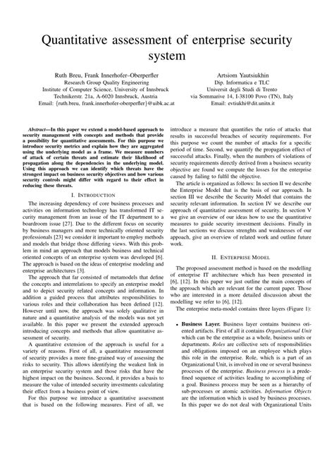 Pdf Quantitative Assessment Of Enterprise Security System