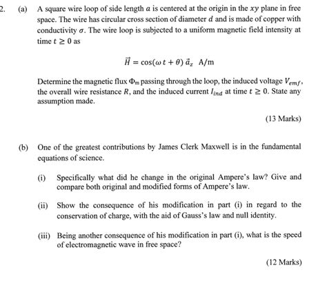 solved a ﻿a square wire loop of side length a ﻿is centered