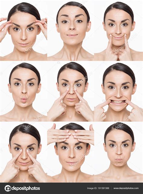 Collage Sequence Massage Face Yoga Gymnastics Rejuvenating Exercises