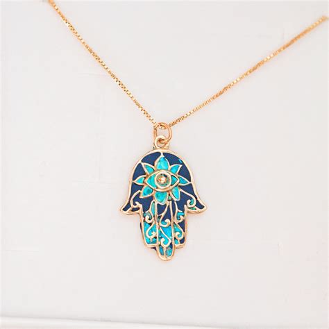 Colorful Hamsa Hand Necklace Gold Filled 18k Bat Mitzvah T