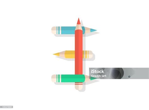여러 가지 빛깔의 연필로 만든 3 번호 글꼴 로고 배너 포스터 카드 라벨 등을 위한 벡터 디자인 요소 기념일에 대한 스톡 벡터 아트 및 기타 이미지 Istock