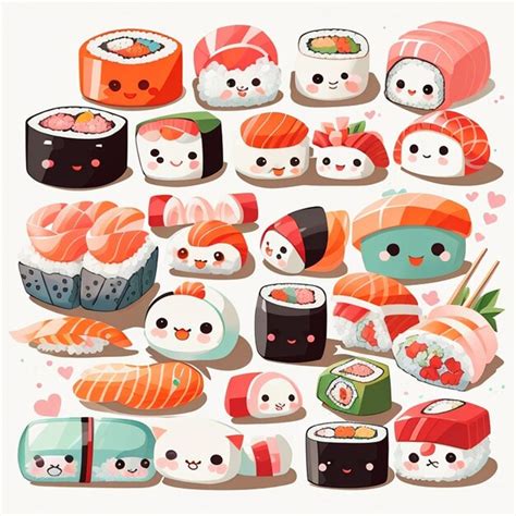 premium ai image a set of kawaii susi designs generative ai