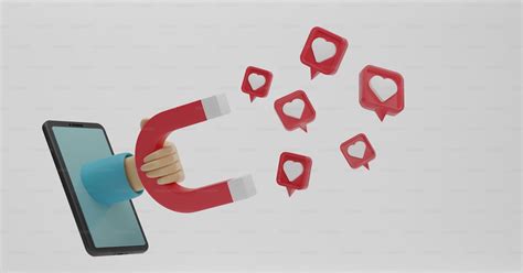 자석을 들고 있는 손은 스마트폰에서 많은 하트 아이콘을 끌어들입니다 소셜 미디어 마케팅 3d 렌더링 그림입니다 사진 Unsplash의 사람 이미지