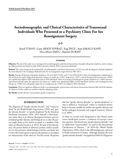 Pdf Sociodemographic And Clinical Characteristics Of Transsexual