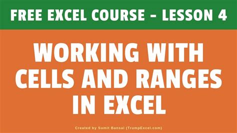 Free Excel Course Lesson 4 Working With Cells And Ranges Youtube