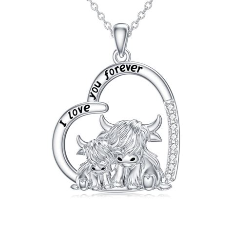 Sterling Silver Highland Cow Jewelry Necklace Highland Cow Necklace Pe