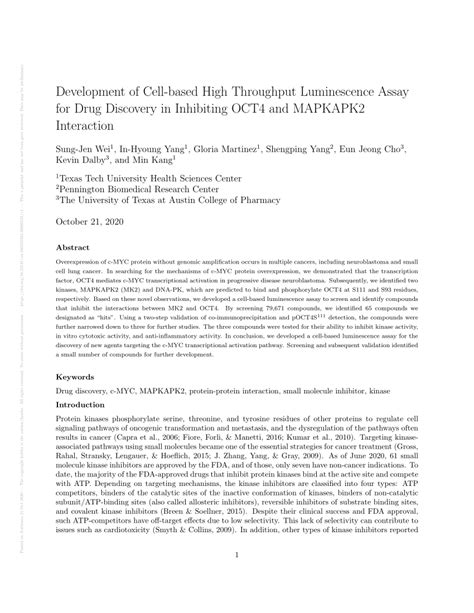 Pdf Development Of Cell Based High Throughput Luminescence Assay For Drug Discovery In