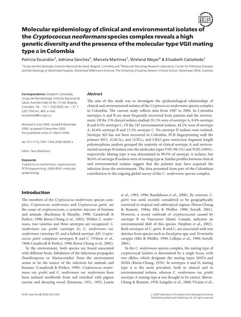 Pdf Molecular Epidemiology Of Clinical And Environmental Isolates Of The Cryptococcus