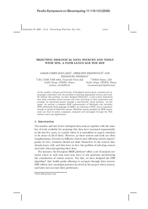 Pdf Selecting Biological Data Sources And Tools With Xpr A Path