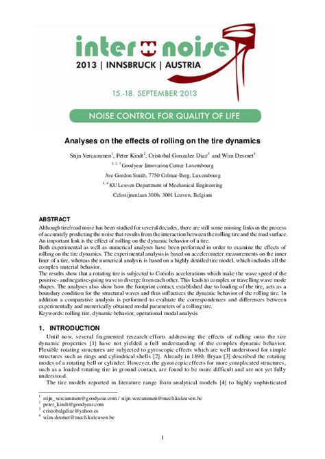 Pdf Analyses On The Effects Of Rolling On The Tire Dynamics