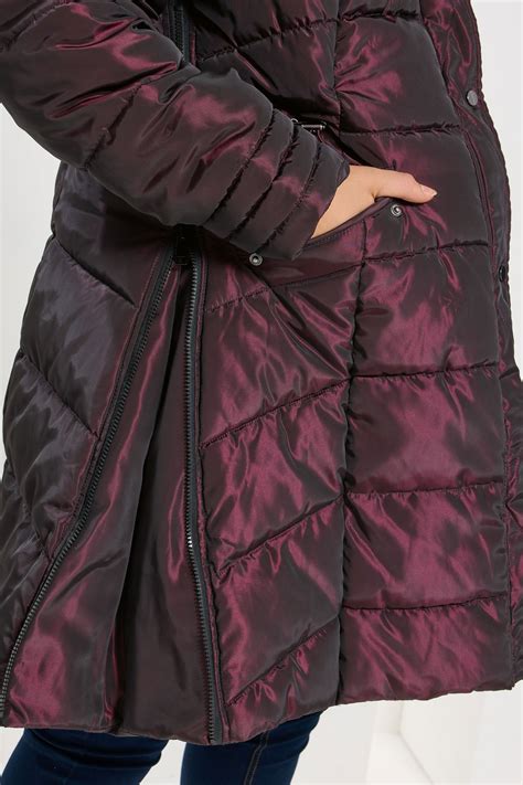 Bump It Up Maternity Plus Size Purple Panelled Puffer Midi Coat Yours