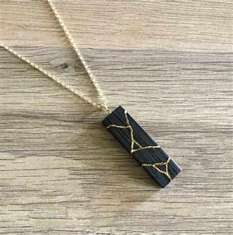 Kintsugi Bog Oak Necklace With 22ct Gold Ancient Wood Jewelry Etsy