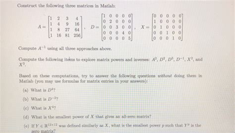 Solved Construct The Following Three Matrices In Matlab 1