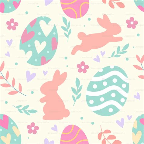 흰색 배경에 부활절 달걀과 토끼의 패턴 벡터 Unsplash의 원활한 이미지