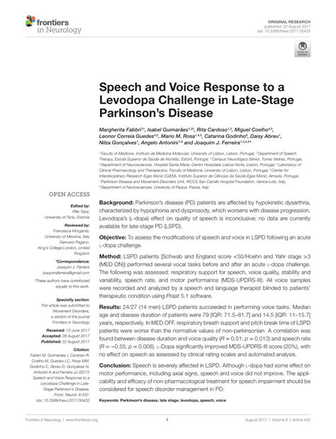 Pdf Speech And Voice Response To A Levodopa Challenge In Late Stage