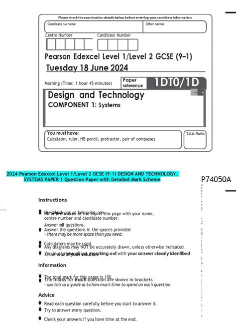 2024 Pearson Edexcel Level 1level 2 Gcse 91 Design And Technology Systems Paper 1 Question