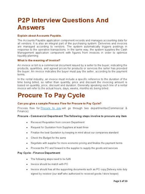 P2p Interview Questions And Answers Pdf Accounts Payable Invoice