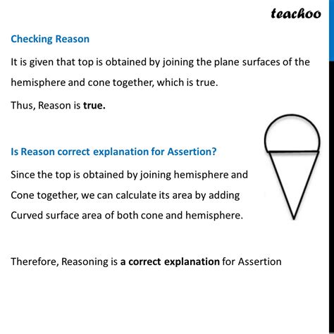 [assertion reasoning] assertion total surface area of the top is the