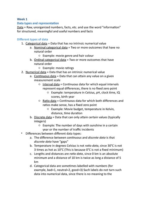 Eda Summary Week 1 Data Types And Representation Data Raw
