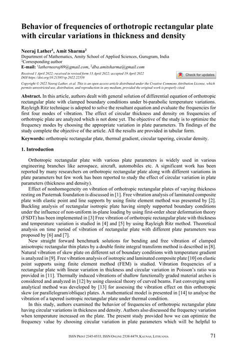 Pdf Behavior Of Frequencies Of Orthotropic Rectangular Plate With