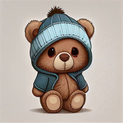 Cute Teddy Bear Comic Wearing A Beanie With Sweater And Hut Stock Illustration Illustration