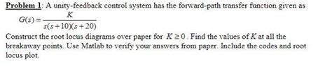Solved Problem A Unity Feedback Control System Has The Chegg