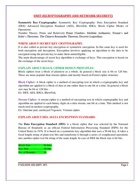 Cns Unit Ii Pdf Cryptography Encryption