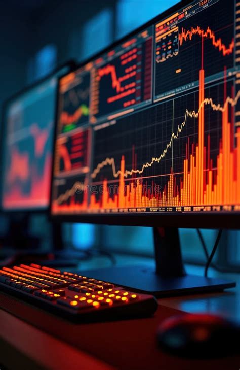Multiple Computer Screens Display Charts Graphs Showing Financial Data