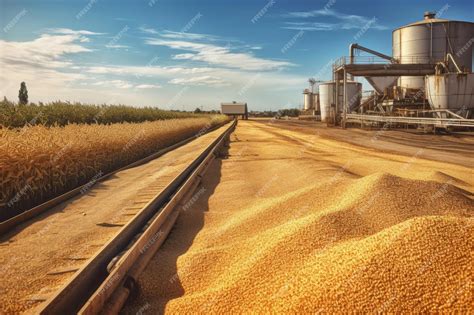 수확 밀 곡물 트랙터 콤바인 수확기 농업의 마지막 단계에서 일련의 작업 수확된 작물 비옥도 및 가족 복지 성숙한 농산물 및 식품