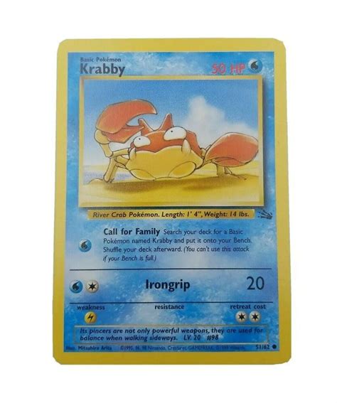 Pokémon Tcg Krabby Fossil 51 Regular Unlimited Common Etsy