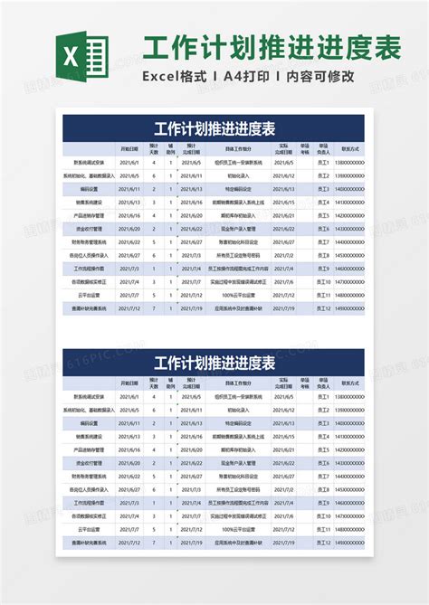 工作计划推进进度表excel模板免费下载 编号vegb5doez 图精灵