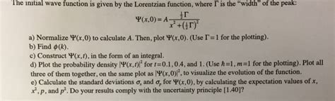 Solved The Initial Wave Function Is Given By The Lorentzian
