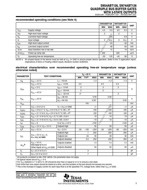 Sn54abt126 Datasheet Texas Instruments Quadruple Bus Buffer Gates