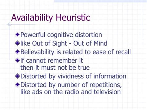 Availability Heuristic Cognitive Psychology Behavioral Psychology Cognitive Bias