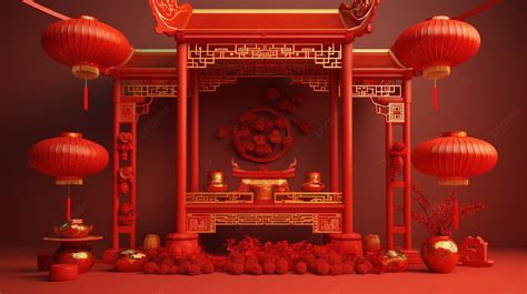 구정 테마 제품 디스플레이 스테이지 프레젠테이션을 위한 멋진 3d 렌더링 중국 새해 장식 중국 새해 랜턴 중국 새해 배경 배경 일러스트 및 사진 무료 다운로드