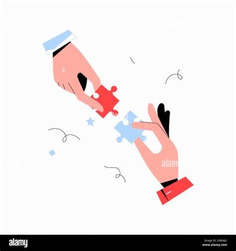 Two Hands Connecting Puzzle Pieces In Flat Vector Illustration Symbolizing Teamwork
