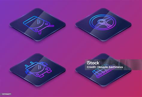 이소메트릭 라인 트램과 철도 트롤리 버스 스티어링 휠 및 택시 자동차 지붕을 설정합니다 파란색 정사각형 버튼 벡터 도시에 대한