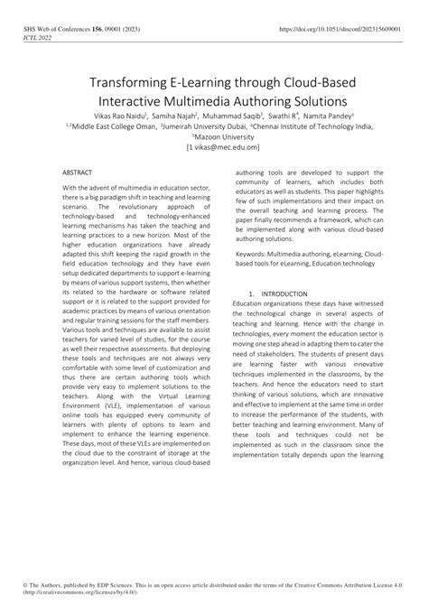 Pdf Transforming E Learning Through Cloud Based Interactive