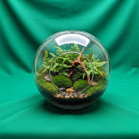 A Round Container With A Front Opening Set On A Green Fabric Stock