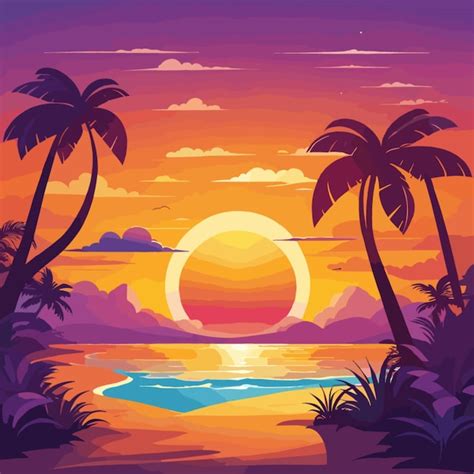 Premium Vector Summer Sunset Vector