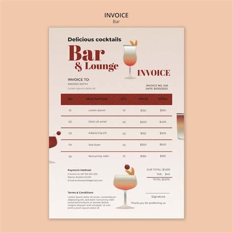 Premium Psd Hand Drawn Bar And Lounge Invoice Template
