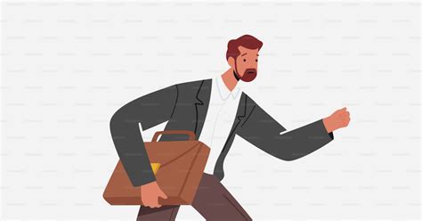 사무실에 늦게 출근한 사업가 불안한 사업가는 늦잠이나 교통 체증 때문에 서둘러 출근한다 가방을 들고 달리는 사업가 스트레스 작업 상황 개념 만화 사람들 벡터