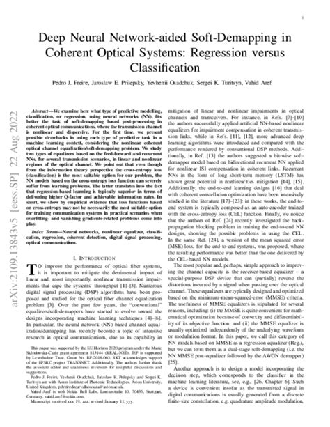 Pdf Deep Neural Network Aided Soft Demapping In Optical Coherent Systems Regression Versus