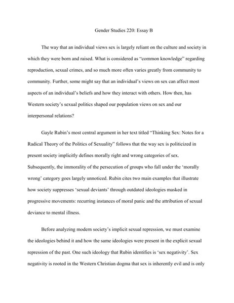 Gender Studies 220 Essay B