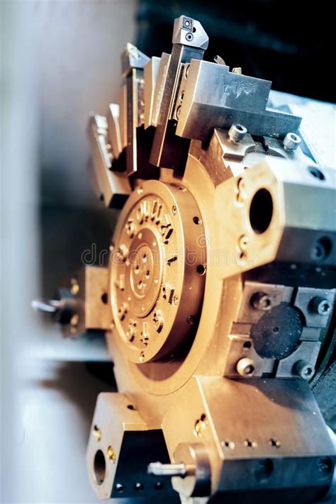 CNC Lathe Machine Turning Work With Metal Stock Image Image Of Equipment Center