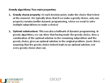 greedy algorithms two main properties 1 greedy choice