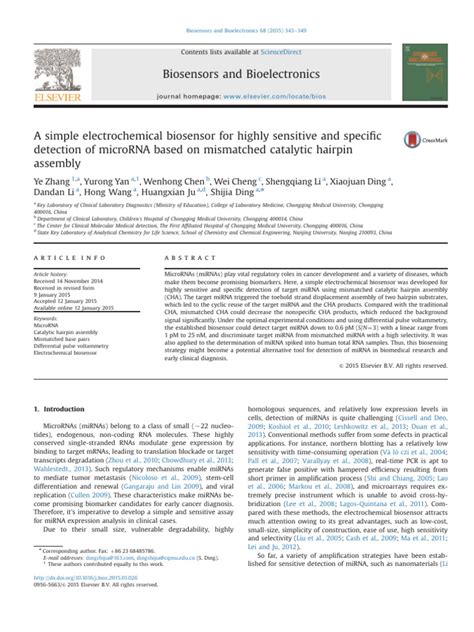 A Simple Electrochemical Biosensor For Highly Sensitive And Specific
